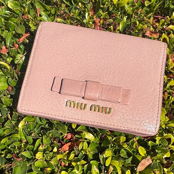 Miu Miu | Bags | Miu Miu Blush Leather Wallet With Bow | Poshmark
